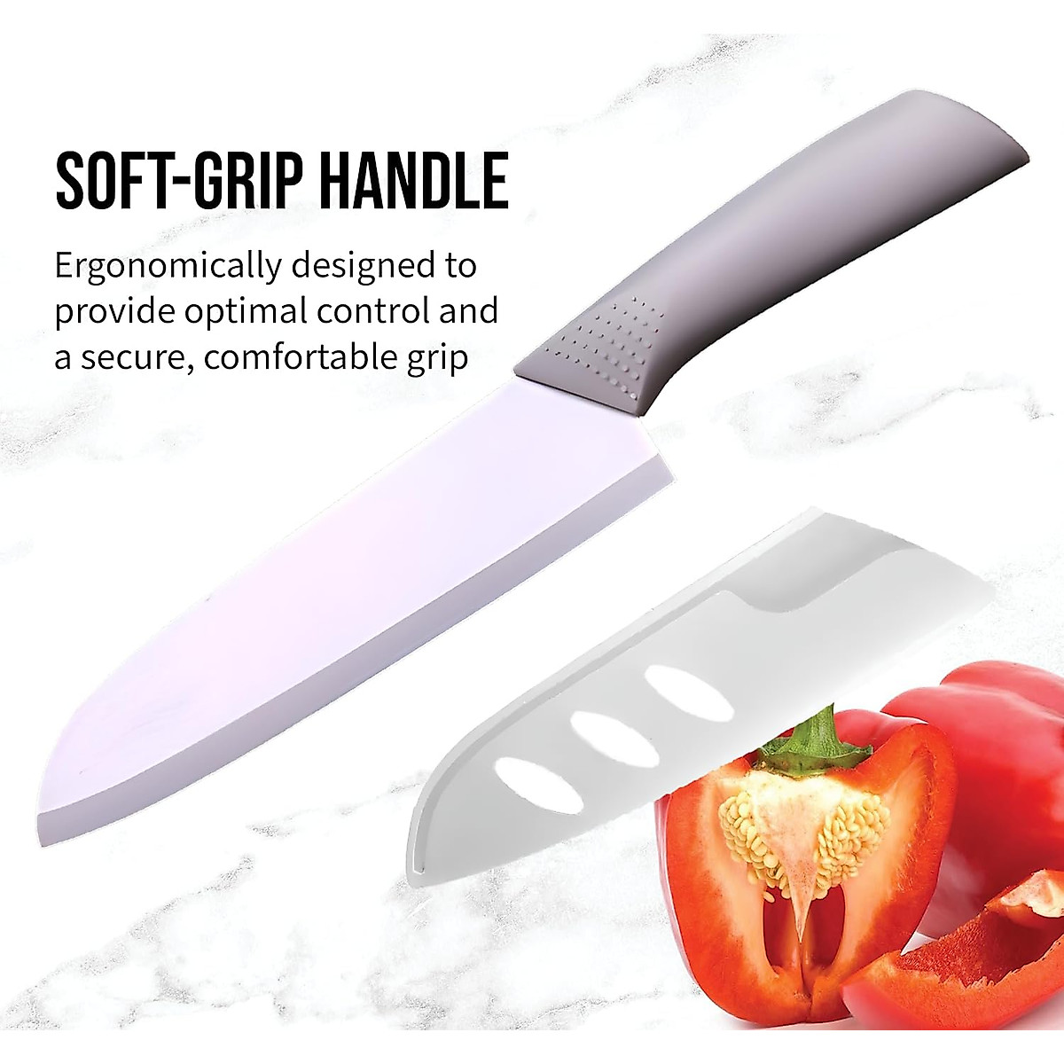 Beolee.Dan Ceramic Santoku Knife 7 Inch - High-Precision Ceramic Blade for Meats, Fruits, and Vegetables - Durable Ceramic Blade with Protective Sheath - Ceramic Knives (Sky Grey)