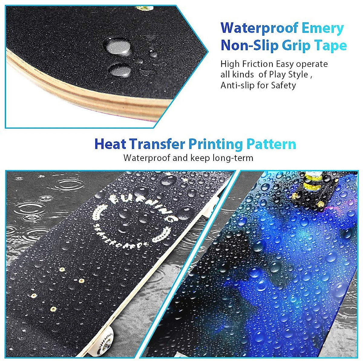 PHOEROS Skateboards -Standard Skateboards for Kids Boys Girls Youths Beginners Starter-Complete Skate Boards 31''x 8''Canadian Maple Pro Cruiser