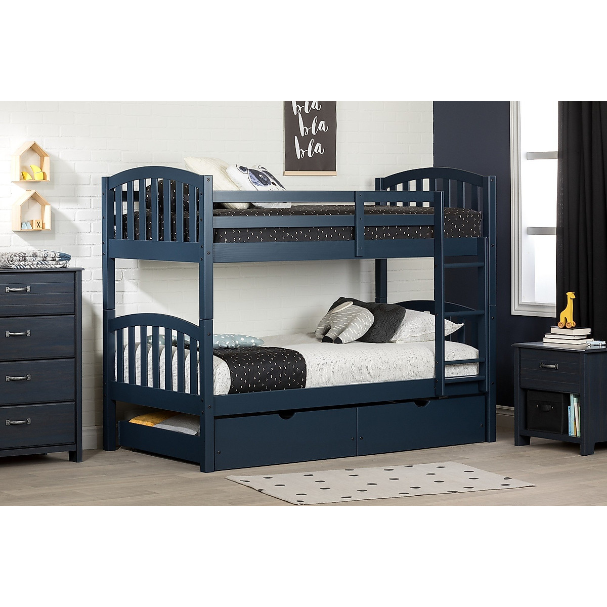 South Shore Ulysses Solid Wood Bunk Beds, Navy Blue