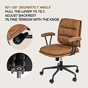 SUGOLD Brown Office Desk Chair, PU Leather Chair with Lumbar Support, Removable Armrests, Comfortable Adjustable Swivel Task Chair for Home, Office, Small Space,Dresser, Bedroom