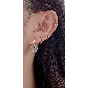 Star Green Jade Flower Cuff Small Hoop Earrings for Women Girls Cute Unique Tiny Huggie Hoops With Star Charm Hypoallergenic Fashion Y2K Jewerly Gifts Daughter Birthday Christmas