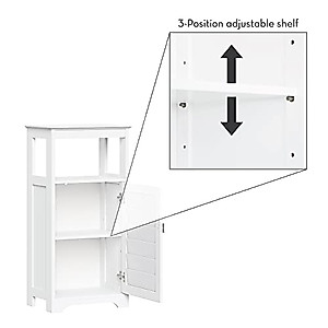 RiverRidge Brookfield Single Door Floor Storage Cabinet Bathroom Cabinet with Shutter Style Door, Open Shelves & Adjustable Interior Shelf