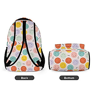 MINBHEBYUD Happy Smiley Face Prints Backpack, Lightweight Backpack Casual Daypack, Bookbag for Men Women