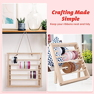 2PCS Ribbon Storage Racks, Wooden Ribbon Holders, Ribbon Storage Stands, Ribbon Rack Organizers for Gift Wrapping Paper, Cellophane, Vinyl Rolls, Arts and Crafts Items