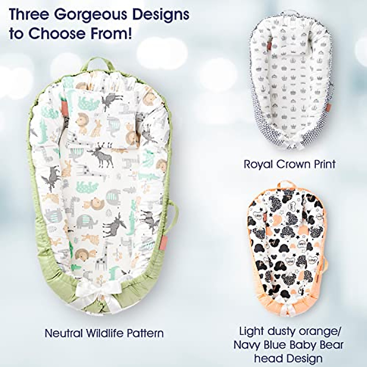 Baby Nest Set Comes with Blanket and Pillow, Newborn, Breathable Cotton Lounger 0 to 24 Months, Adjustable, Snuggle Nest Sleeper, Perfect CoSleeper in Bed,for Boys Girls (Green)