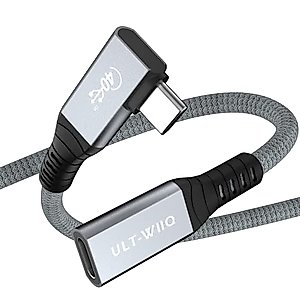 Right Angle USB4 Extension Cable, 40Gbps & 100W 90 Degree Type C 4.0 Extender Cord, Thunderbolt 3/4 Extension Cable, Support 8K/6K@60Hz or Dual 4K Video for Dell/HP Dock, MacBook, iMac, XPS, Intel NUC