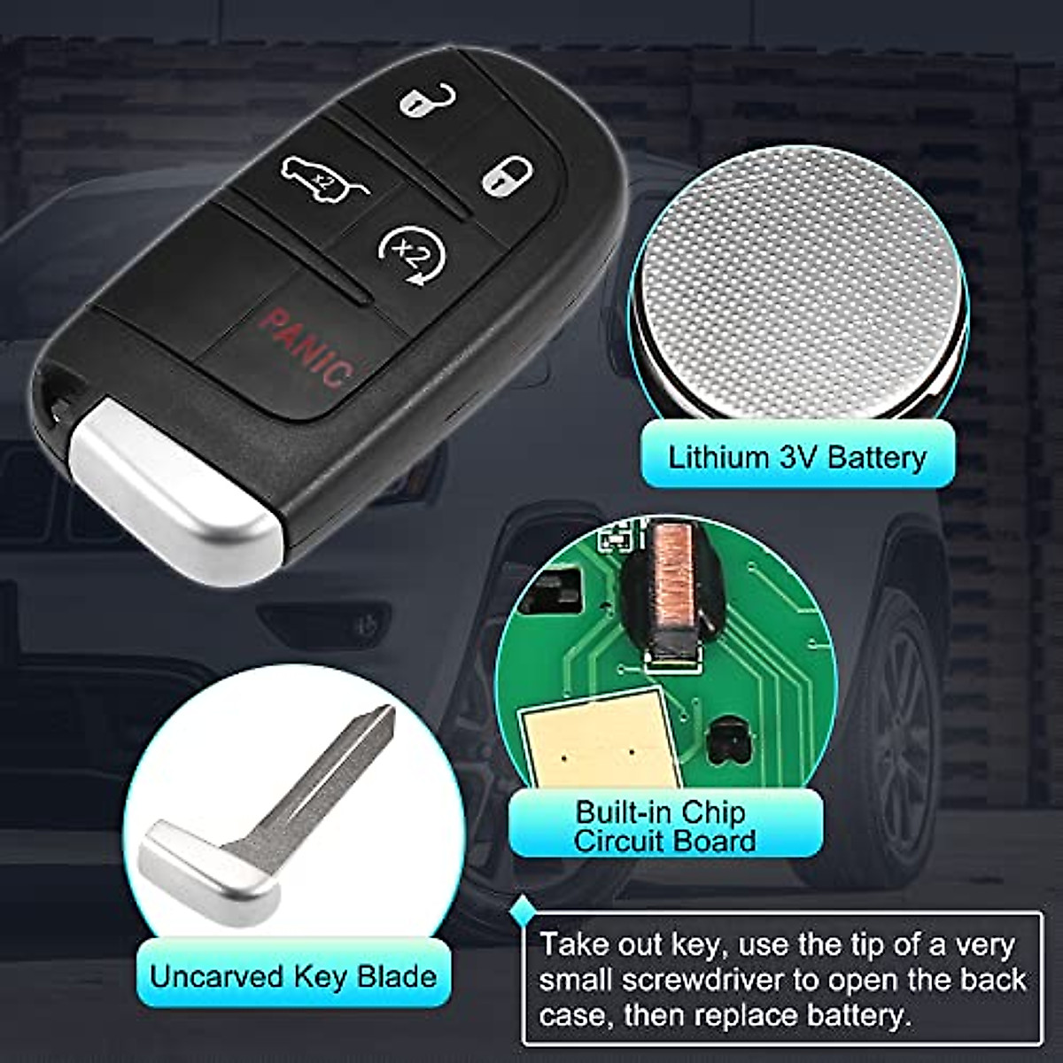 X AUTOHAUX 2pcs 433MHz M3N40821302 Replacement Keyless Entry Remote Car Key Fob for Jeep Grand Cherokee 2014-2020 5 Buttons with Door Key 46 Chip