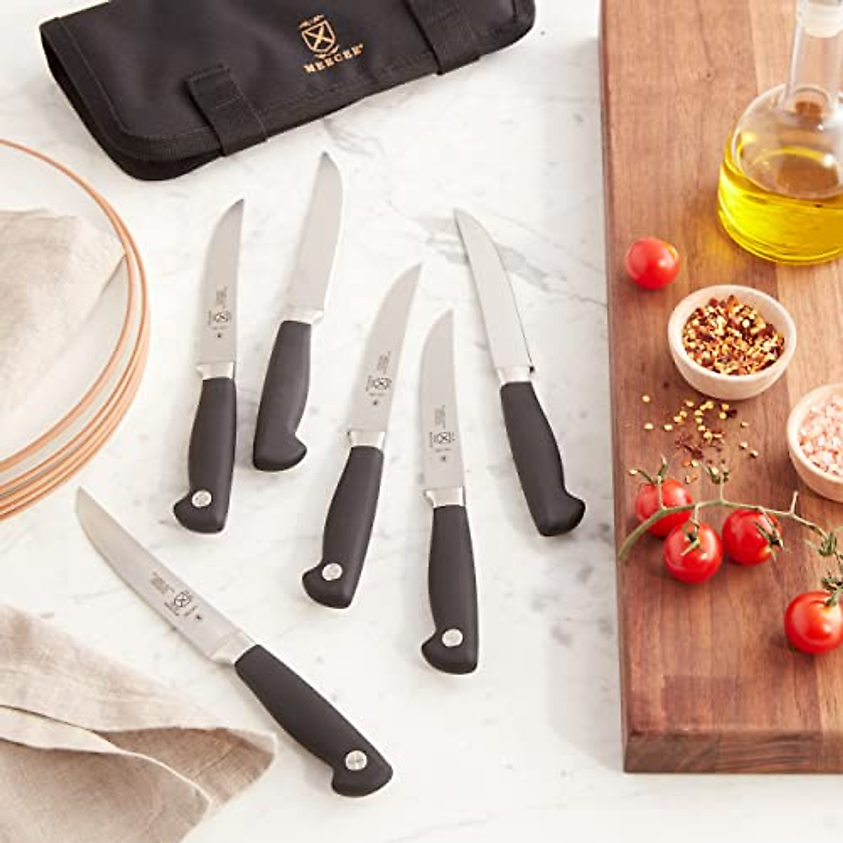Mercer Culinary Genesis 7-Piece Forged Steak Knife Set, Steel/Black