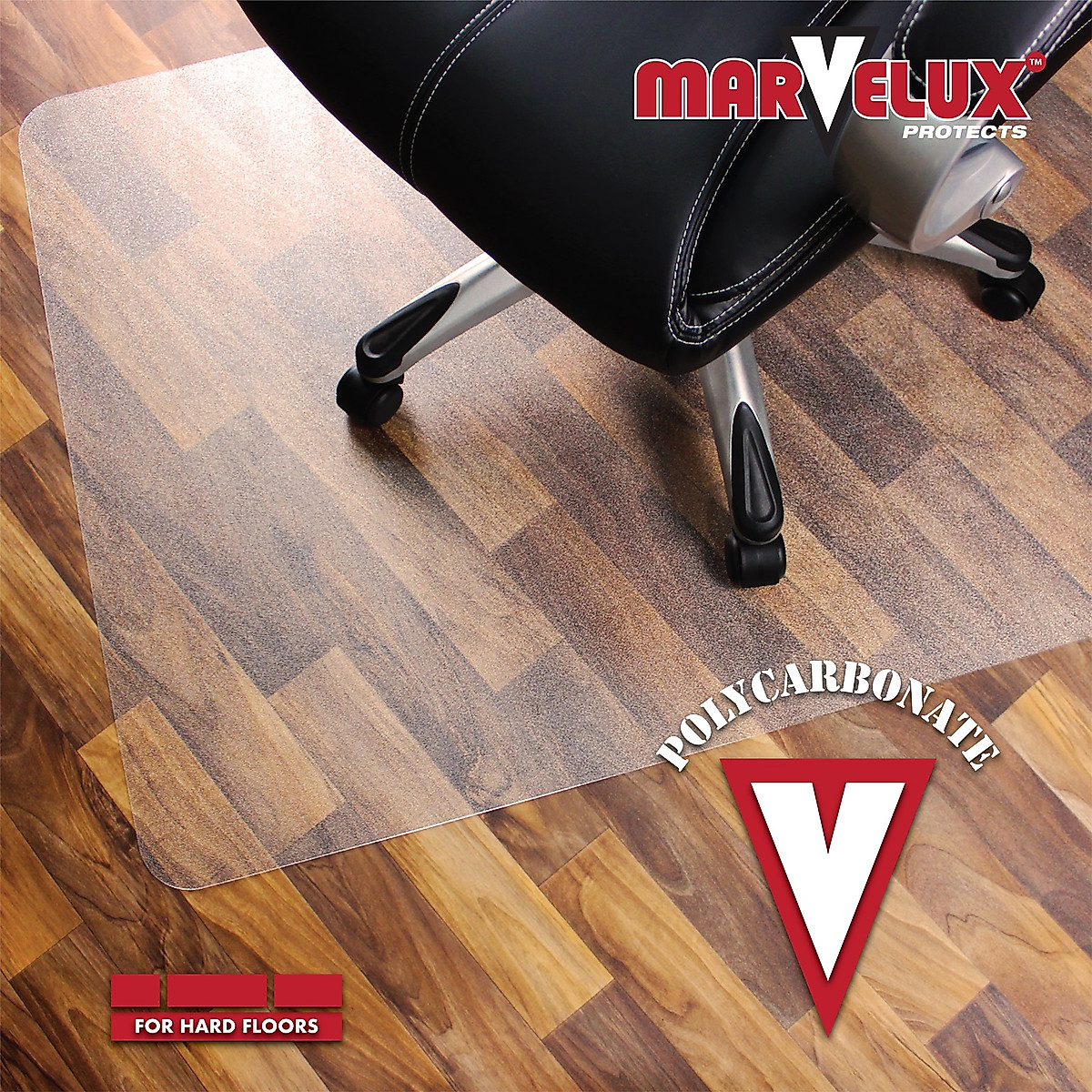 Marvelux Heavy Duty Polycarbonate Office Chair Mat for Hardwood Floors 48" x 60" | Transparent Hard Floor Protector, Rectangular | Multiple Sizes