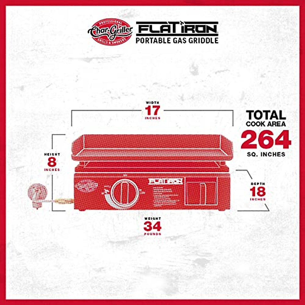 Char-Griller E8217 Flat Iron Portable Table Top 17” Gas Griddle Propane Grill, Black
