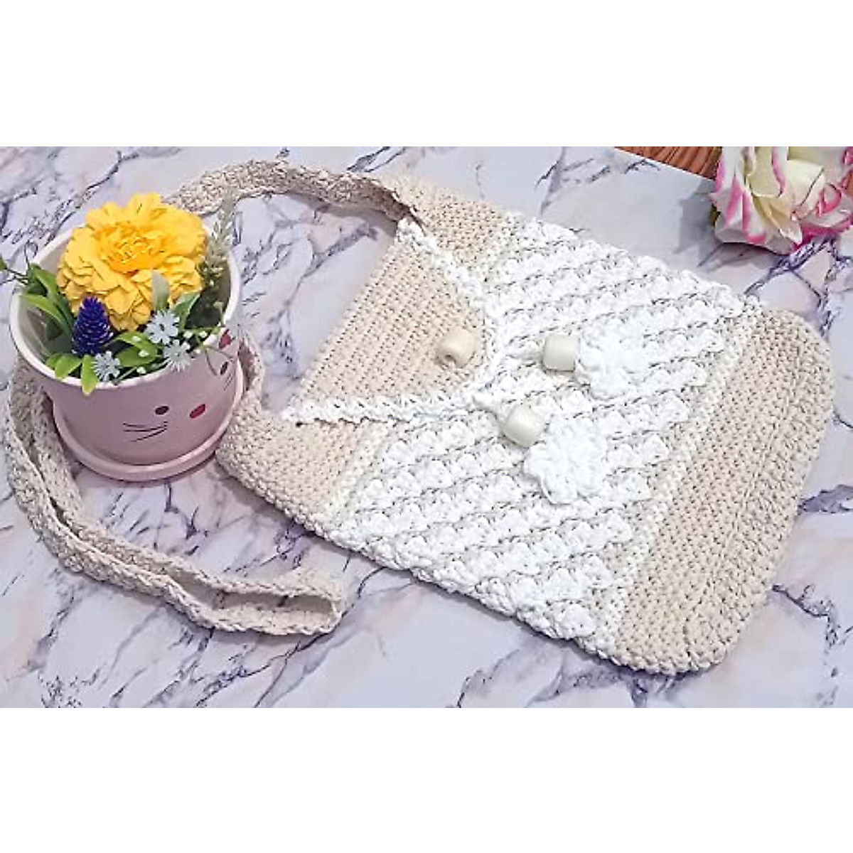 Ifem Crochet Tote Bag - Cute Knitting Tote Bags woven bag For women aesthetic Trendy Beach Bag.handmade knit bags. (simple style 2)