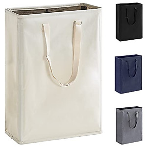 Slim Laundry Hamper with Adjustable Long Handles, 45L Small Laundry Baskets with Mesh Top, Narrow Dirty Clothes Hamper for Bedroom, Closet, and Bathroom - Beige