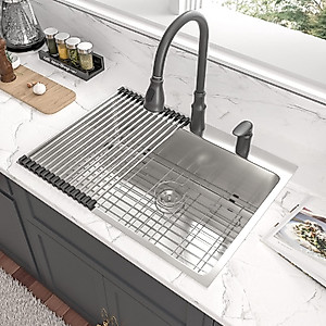 33 Inch Drop In Kitchen Sink - Lordear 33x22 Kitchen Sinks Drop In Stainless Steel Sinks Topmount 16 Gauge T304 Single Bowl Kitchen Sink With 3mm Thickened Plate Round Corners