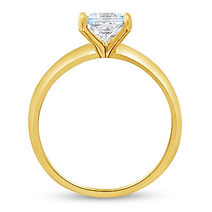 Size - 5.5 - Solid 14k Yellow Gold Princess Cut Knife-Edge Four Prong Solitaire Engagement Ring CZ Cubic Zirconia 1.0ct.