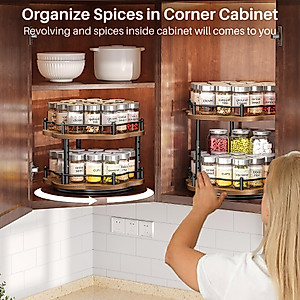 Lazy Susan Spice Rack Organization for Cabinet - Adjustable Height Lazy Turntable Spice Organizer for Countertop Kitchen Pantry Storage, 2 Tier 10 Inch Seasoning Organizer, Black