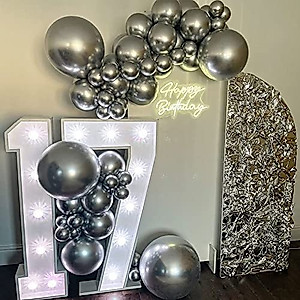 ZOPIBAICO Silver Metallic Chrome Latex Balloon Garland Kit, 101PCS 18In 12In 10In 5In Arch Garland For Baby Shower,Picnic,Wedding, Anniversary Celebration Decoration With 33FT Ribbon