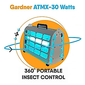 Gardner ATMX - 30, Portable Insect Control, 360 Degree, Two 15 Watt - UV Insect Lamps , Made in USA, White - Aluminum