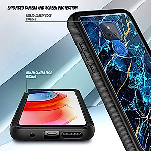 NZND Case for Motorola Moto G Play 2021 with [Built-in Screen Protector], Full-Body Protective Shockproof Rugged Bumper, Impact Resist Durable Phone Cover Case (Marble Design Sapphire)