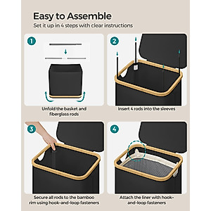 SONGMICS Laundry Hamper with Lid, Large Laundry Basket, 23.8 Gallons (90L), Removable Mesh Liner, Bamboo Handles, Collapsible, 16.5 x 12.6 x 27.8 Inches, Ink Black ULCB509B01