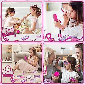 Mozok Kids Makeup Kit for Girl, 15 Pcs Princess Pretend Makeup Play Purse Set with Accessories, Kids Dress Up Purse Girl Toys for 3 4 5 6 7 8 9 10 Years Old Little Girls Toddlers Birthday Gifts