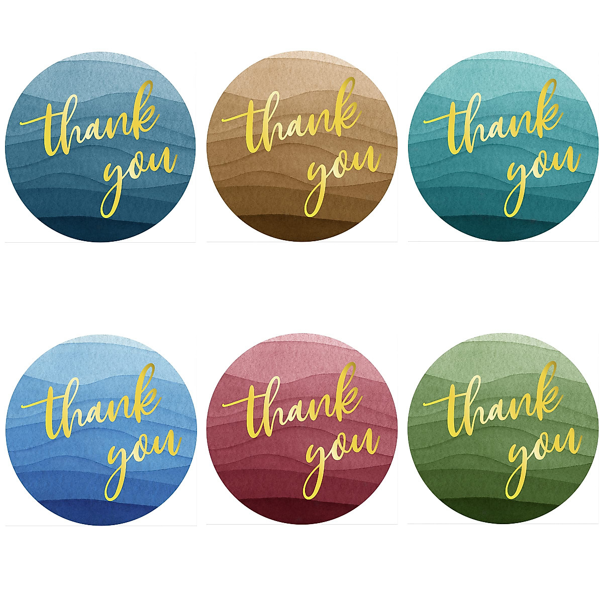 6 Colors Watercolor Thank You Stickers, 1.5 inch Waterproof Thank You Sticker Labels Roll, 500 Gold Stamping Thank You Stickers Small Business, Adhensive Labels for Small Business Packaging Supplies