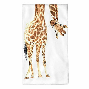 QICENIT Wild Animal Giraffe Hand Towel White Super Soft Plush Highly Absorbent for Bathroom 15.7x27.5In