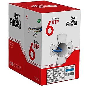 AiCat Cat6 Ethernet Cable 500ft - 23 AWG, CMR, ETL, Insulated Solid Bare Copper Wire Cat 6 Cable with Noise Reducing Cross Separator - 550MHZ / 10 Gigabit Speed Unshielded UTP LAN Cable (Blue)