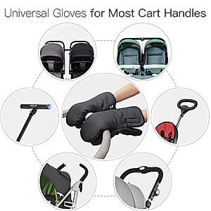 Evencaphy Stroller Gloves Universal Pram Hand Muffs, Anti-Freeze Stroller Mittens Golf Cart Gloves Pet Gear Shopping Cart Hand Warmers Waterproof Winter Gloves with Stroller Hook, Black