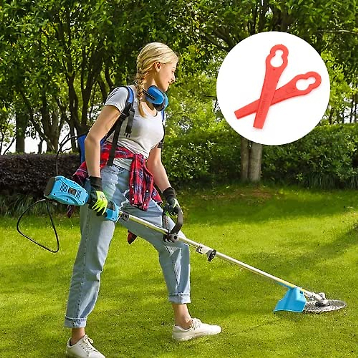 Aoerway Grass Blades Replacement Pack of 100 Plastic Red Strimmer Blades 83mm for Lawn Mower Home Garden Tool