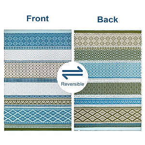 Collive Indoor Outdoor Rug 4'x6', Tribe Machine Washable Rug,Non-Shedding Reversible Carpet for Living Room, Dining Room, Patio Clearance, Deck, Front Porch - Teal