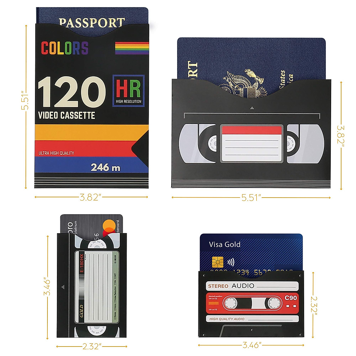 LotFancy RFID Blocking Sleeves (19 Pack, 14 Credit Card Sleeves + 5 Passport Sleeves) for Identity Theft Protection, Designed with Cassette Pattern