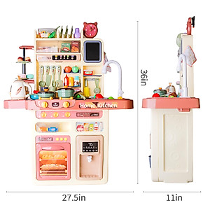 Kitchen Playset - 87Pcs Kitchen Toys with Realistic Lights&Sounds, Simulation of Spray and Play Sink,Toddler Outdoor Playset for Kids, Girls & Boys