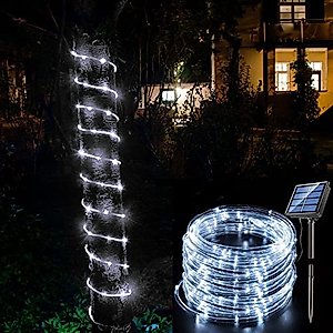 Solar Rope Light 33FT 100L IP65 Waterproof Outdoor LED Copper Fairy String Tube Lights for Party Garden Yard Home Wedding Christmas Halloween Holiday Decoration Lighting(Cool White)