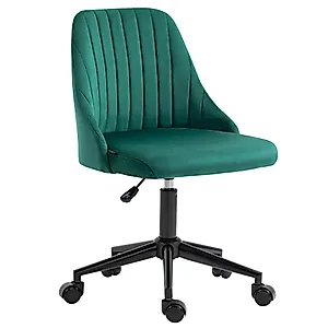 Vinsetto Mid-Back Office Chair, Velvet Fabric Swivel Scallop Shape Computer Desk Chair for Home Office or Bedroom, Green
