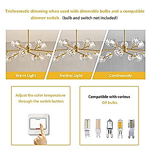 APBEAM Brass Sputnik Chandelier Gold Pendant Light Crystal Ceiling Hanging Light Fixture 15 Light W39.5” x H17.7”