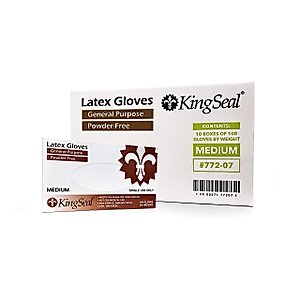 KingSeal Size SMALL Latex General Purpose Gloves, Powder Free, 4 mil, Non-Medical Uses Only - 1 Box of 100 Gloves By Weight