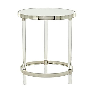 Deco 79 Acrylic Round Accent Table with Mirrored Glass Top, 19" x 19" x 23", Silver