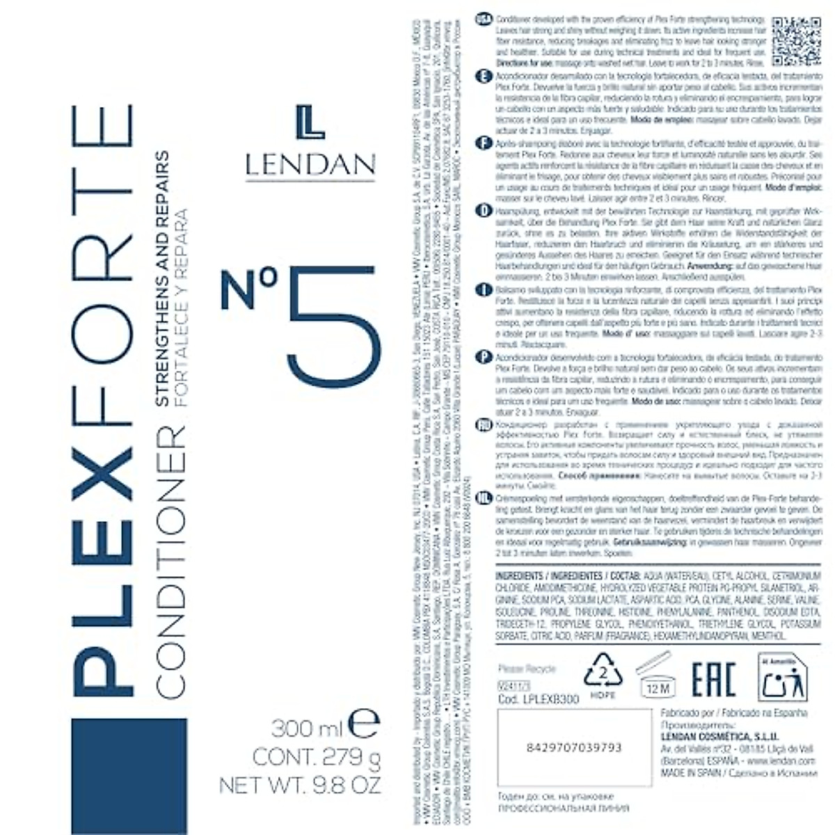 Lendan - Hair Conditioner - Nº5 Conditioner - 300 ml - With Plexforte Technology - Reduces Hair Breakage - Restores Hair Strength - Adds Shine and Softness - Anti-Frizz