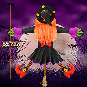 Large Crashing Witch Decor(55'' H), Halloween Decorations Clearance Outdoor Witch Props Ornaments, Hanging into Tree/Porch Pole/Door/Yard, with Adjustable Band, Outside Garden Funny Witches Crashed