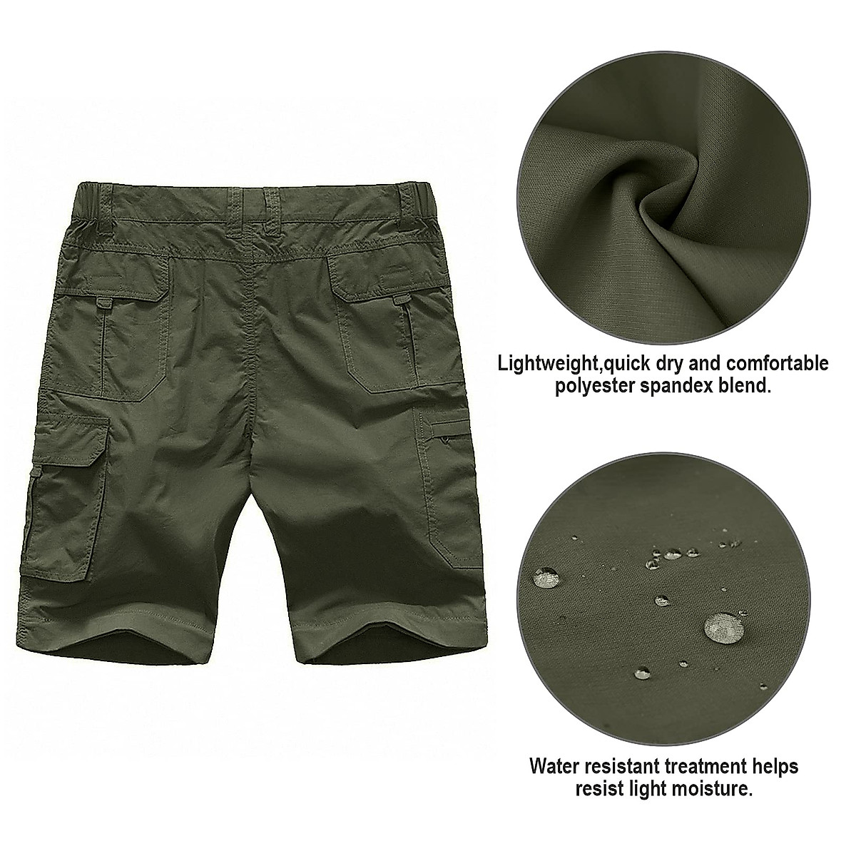linlon Kids' Cargo Pants, Boy's Casual Outdoor Quick Dry Waterproof Hiking Climbing Convertible Trousers #9016-Army Green-XS