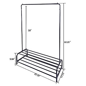 BOFENG Metal Garment Rack Industrial Free-Standing Clothes Rack with Top Rod and 2 Tier Lower Storage Shelf - Black
