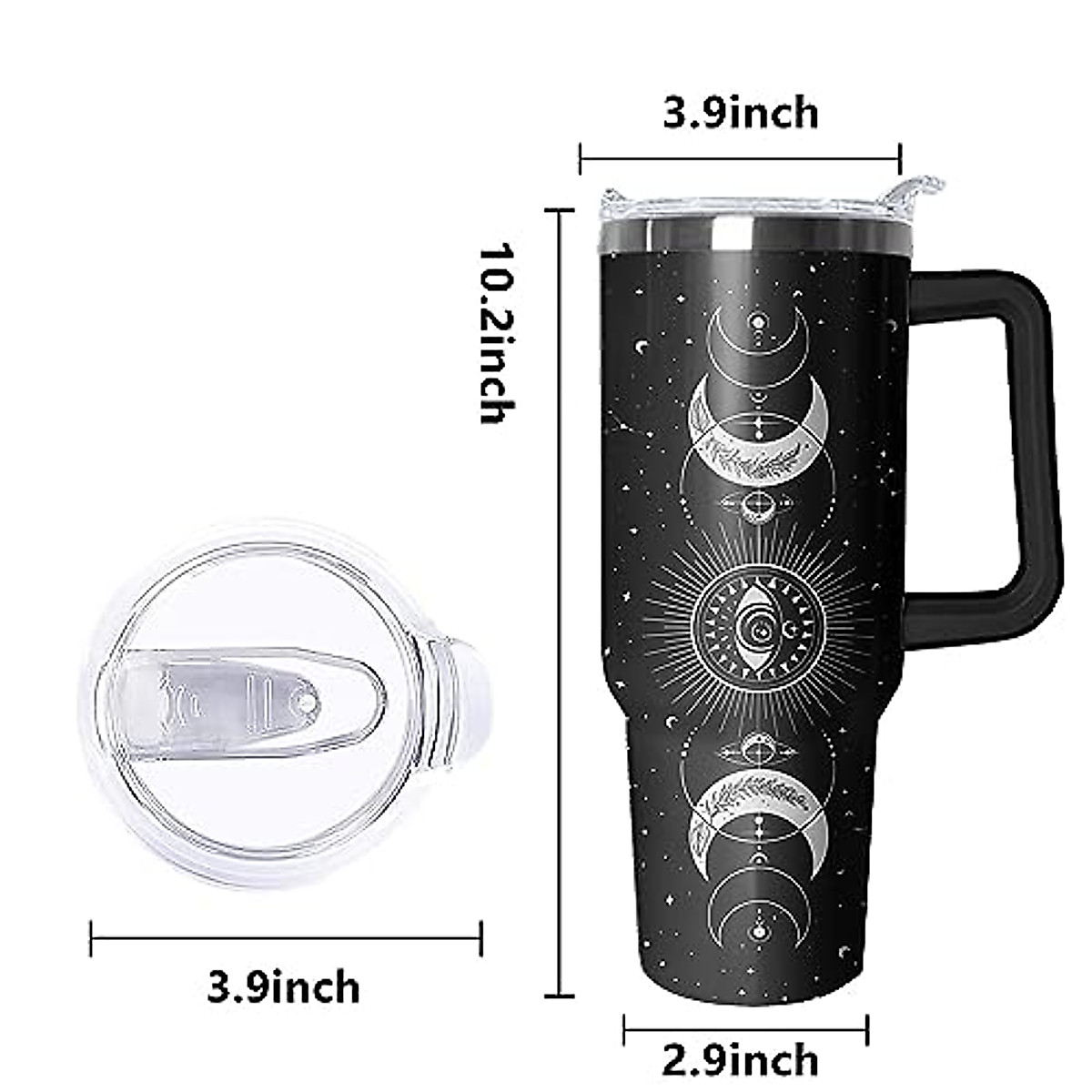 coolgood 40 Oz Boho sun moon and stars Mug Tumbler Stainless Steel Vacuum Insulated Mug with Handle Double Vacuum Travel Coffee Cup on Screw Lid and Straw