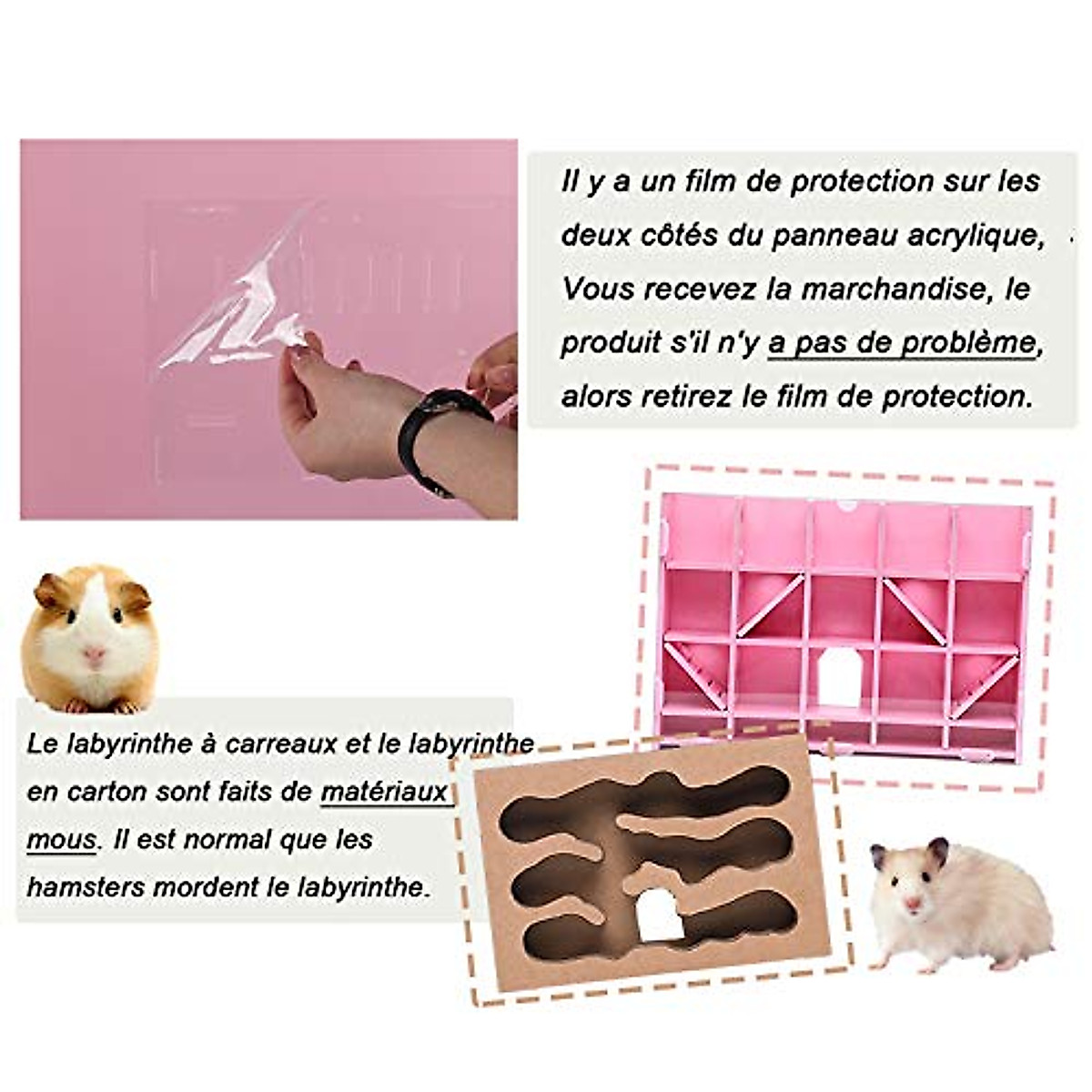 Nynelly Hamster Cage,Transparent Durable Small Animal Cage and Habitats House,Include Hamster Maze,Exercise Wheel, Water Bottle, Hamster Hideout, Food Bowl,Pink,13" L x 11.4" W x 11.4" H