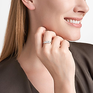 MORGAN & PAIGE Platinum Plated 925 Sterling Silver Princess-Cut Cubic Zirconia Yesterday, Today, Tomorrow 3-Stone Engagement or Anniversary Ring - Size 7