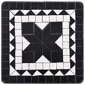 QZZCED Plant Display Tbale,Outdoor Mosaic Side Table with Ceramic Table Top,Outdoor Accent Table, Outdoor Patio Furniture,Indoor End Table for Patio Garden,Mosaic Side Table (Black and White) Ceramic