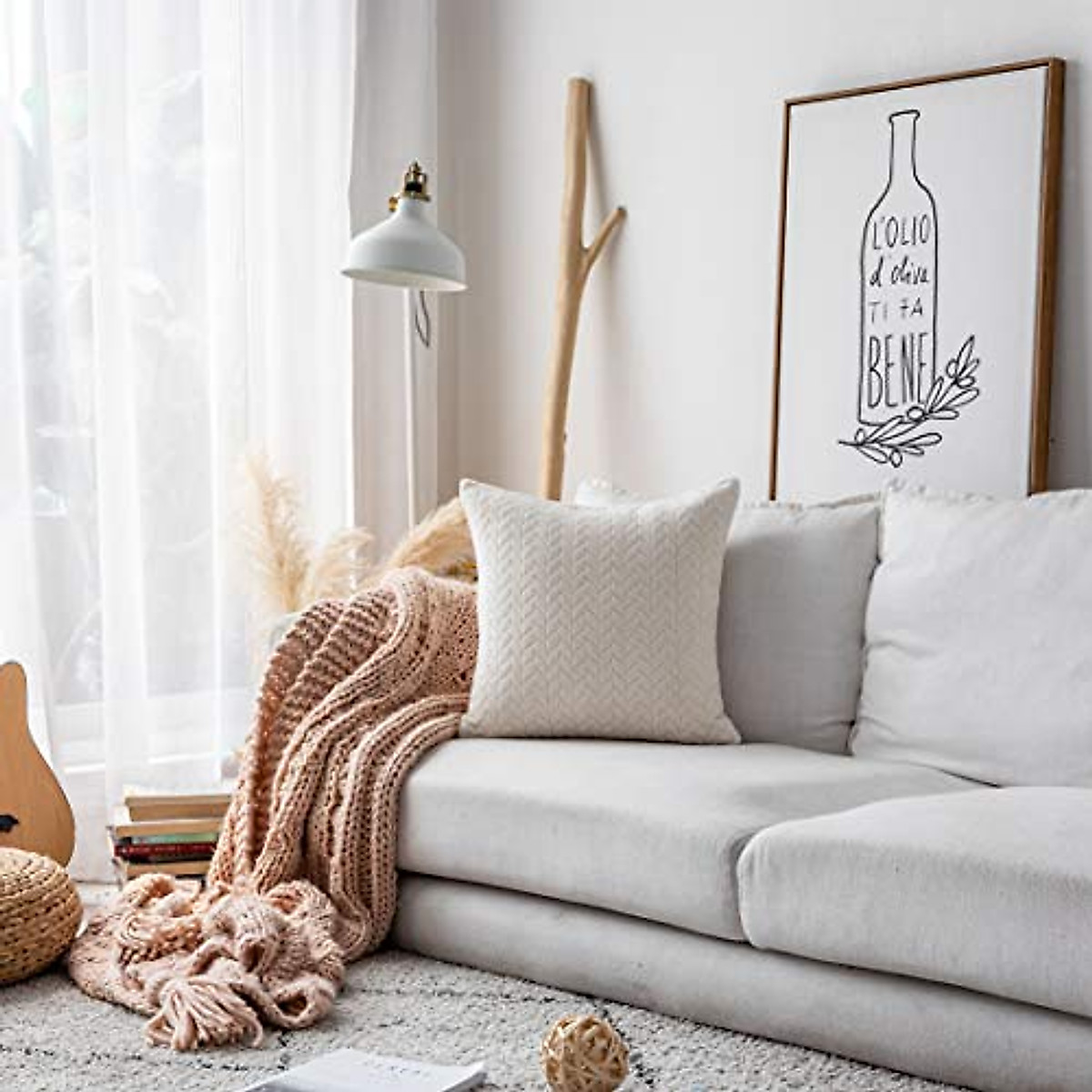 UGASA Velvet Soft Solid Decorative Square Throw Pillow Covers Cushion Case for Sofa Bedroom, 2 Packs, 18x18Inch (45x45cm), Cream