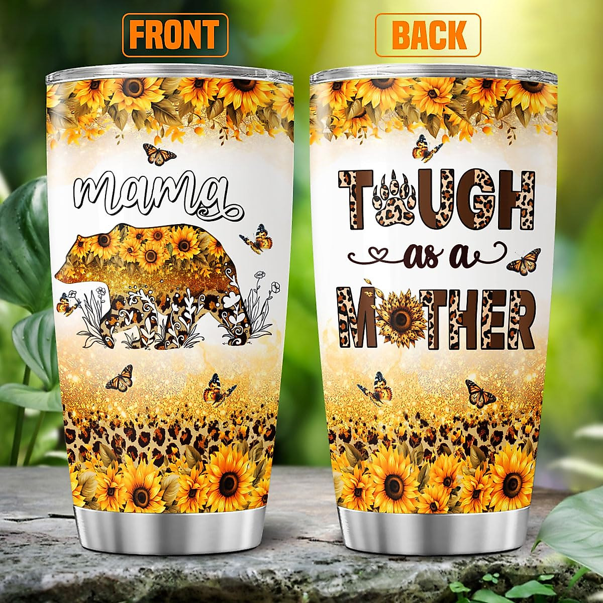 For Mothers Day Women Mother Mom Funny Coffee Leopard Print Cups Insulated Tumblers Cheetah Handle, Mama Bear Gifts, Mama Bear Sunflower, Tumbler 20 Oz With Lid And Straw