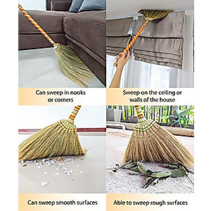 Asian Straw Broom Thai for Cleaning Floor,Housewarming Gift,Thai Vintage Retro Grass Broom Stick, Hardwood Sweeper with Brush Power and Circle Cleaning ( Length 40 inch )
