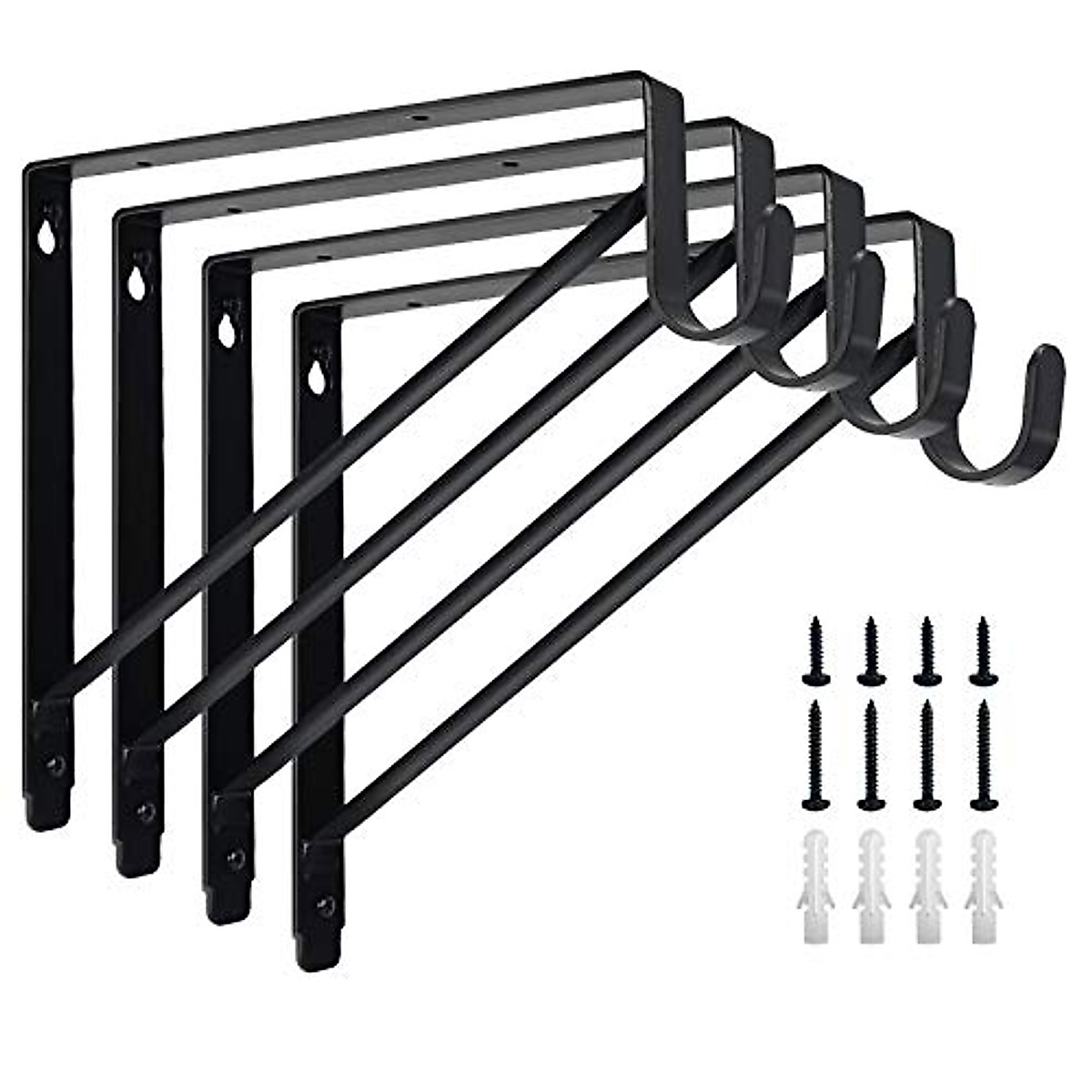 Kunzye 4 Pack of Closet Rod Brackets,Heavy Duty Black Closet Shelf & Rod Brackets,Closet Shelves Bracket with Rod Shelving Support, with Screws