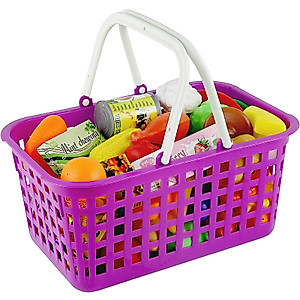 Click N' Play Pretend Food & Grocery Cart for Kids - Basket Toy Set for Kids & Toddlers 3+, 32pcs Plastic Fruits & Vegetables + Shopping Cart for Easy Storage - Play Store, Fake Food Play Set